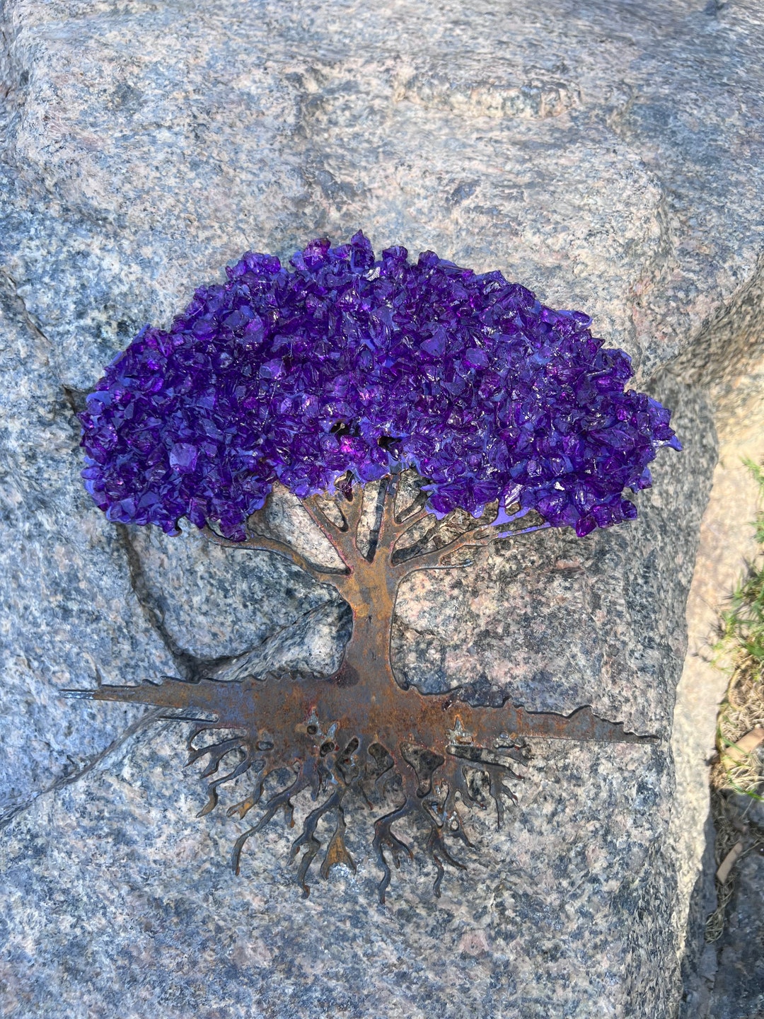 4” Tree of Life Eblished With Crushed Purple Glass, Tree of Life, Tree ...