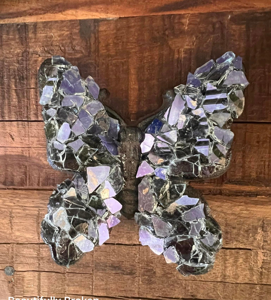Iridescent Purple Metal Butterfly Covered in Broken Recycled Glass ...