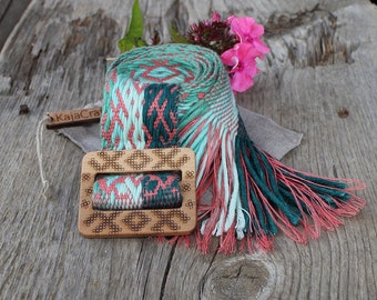 Handmade Woven Belt With Ornamental Pattern and Wooden Buckle - Etsy