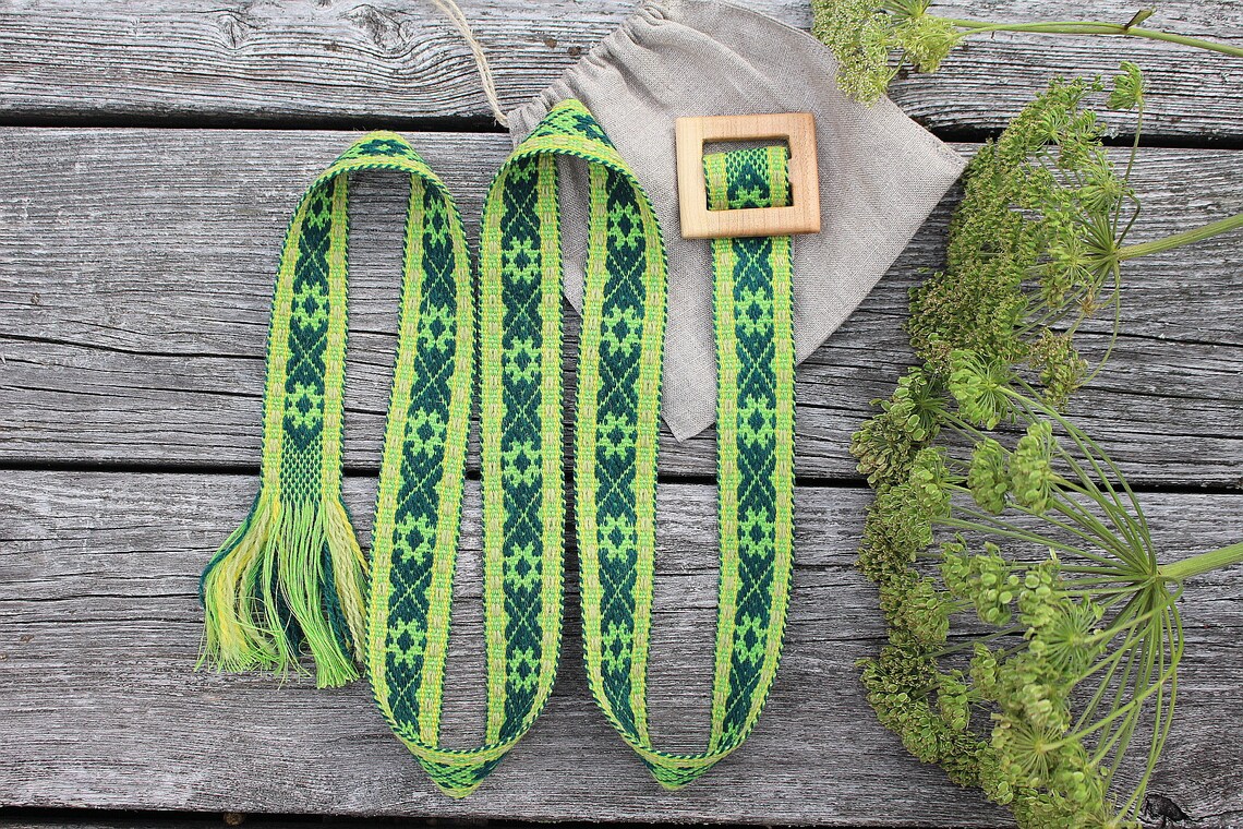 Handmade Woven Belt With Ornamental Pattern and Wooden Buckle - Etsy