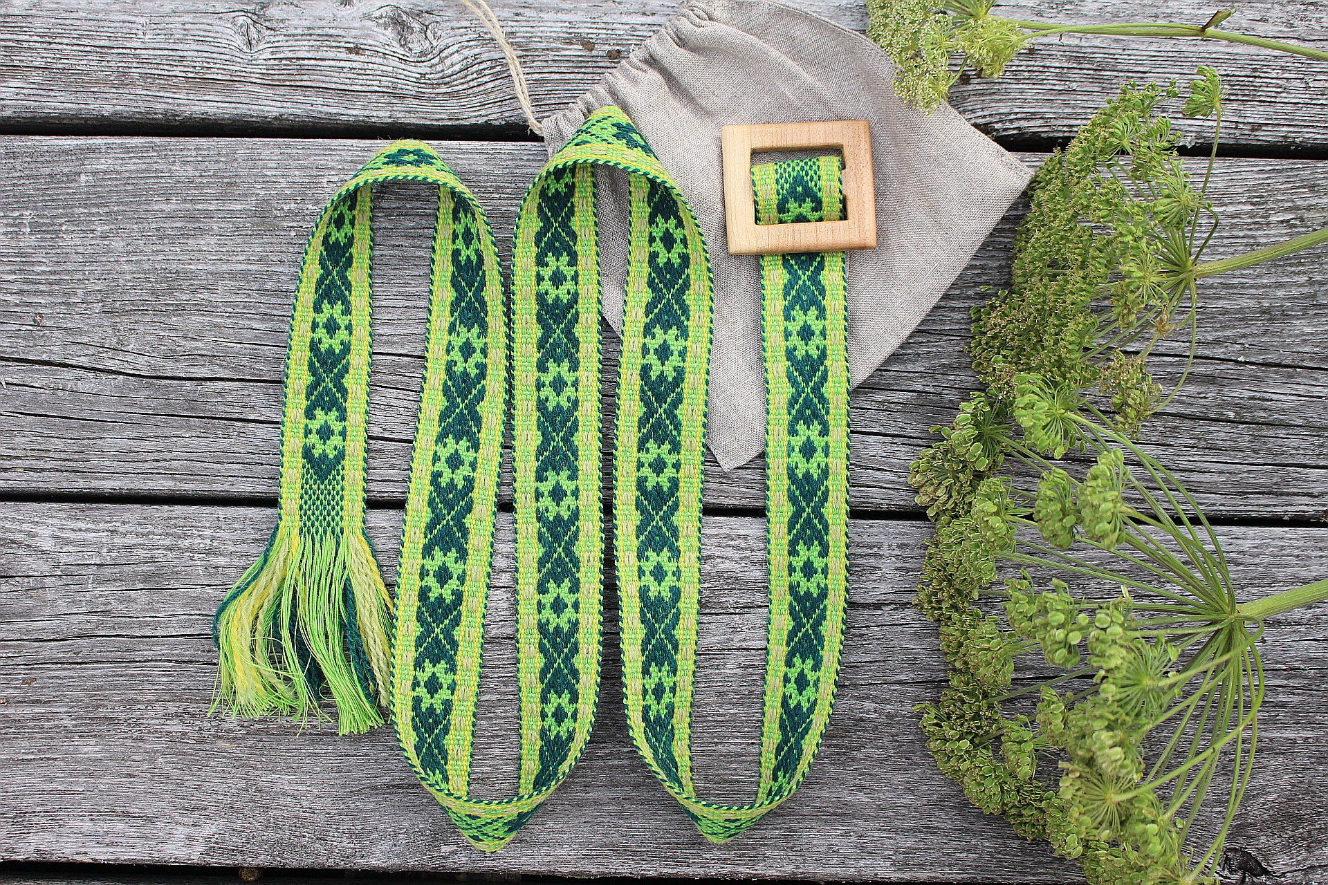 Handmade Woven Belt With Ornamental Pattern and Wooden Buckle - Etsy