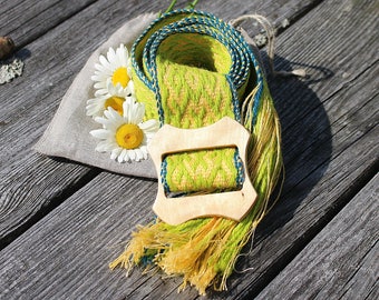Handmade Woven Belt With Ornamental Pattern and Wooden Buckle - Etsy