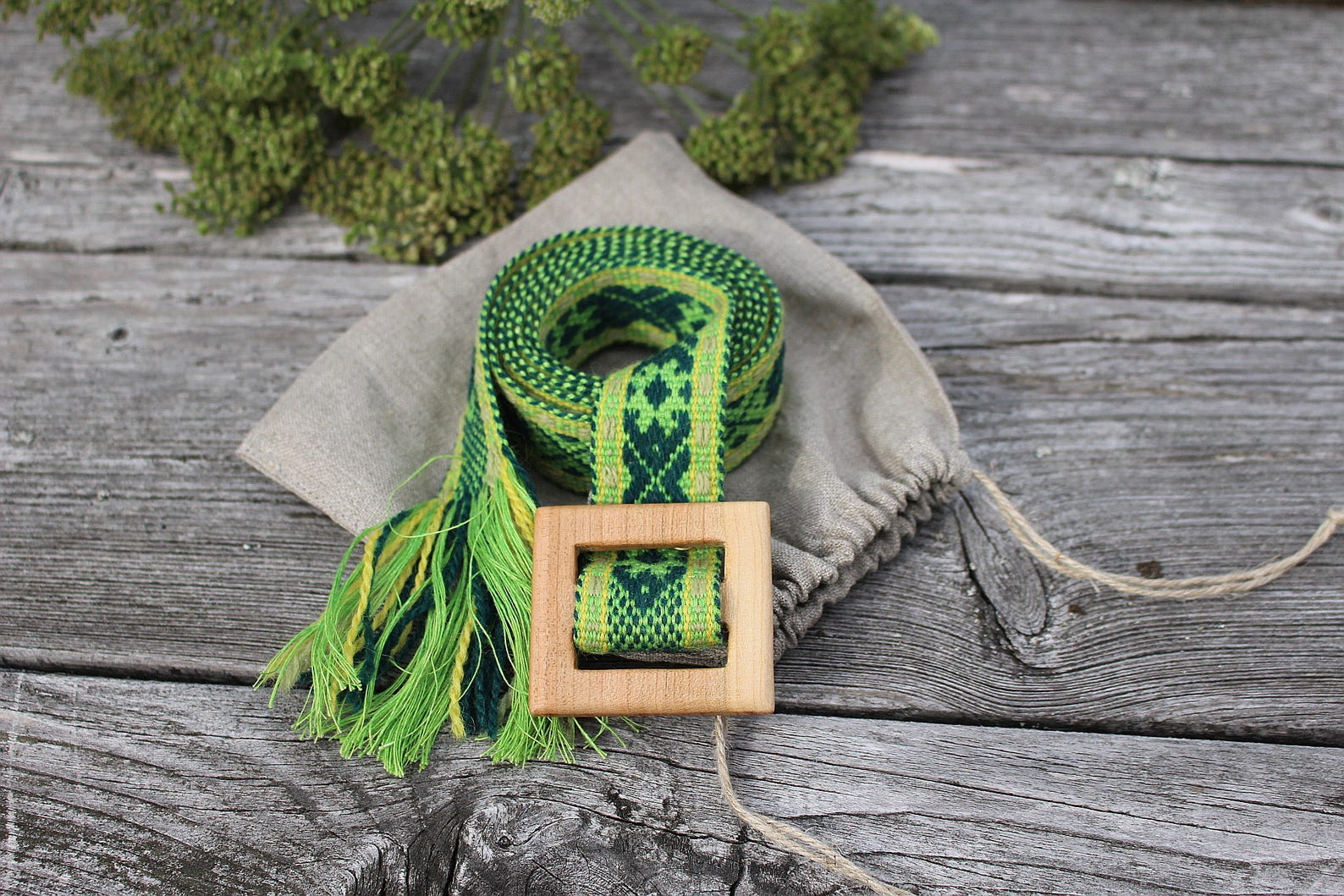 Handmade Woven Belt With Ornamental Pattern and Wooden Buckle - Etsy