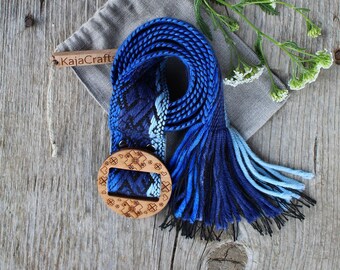 Handmade Woven Belt With Ornamental Pattern and Wooden Buckle - Etsy
