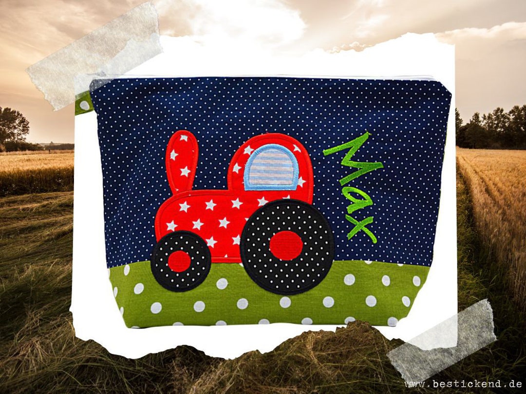Embroidered Bag TRAKTOR Name /navy Green/ Diaper Bag Toiletry Bag ...