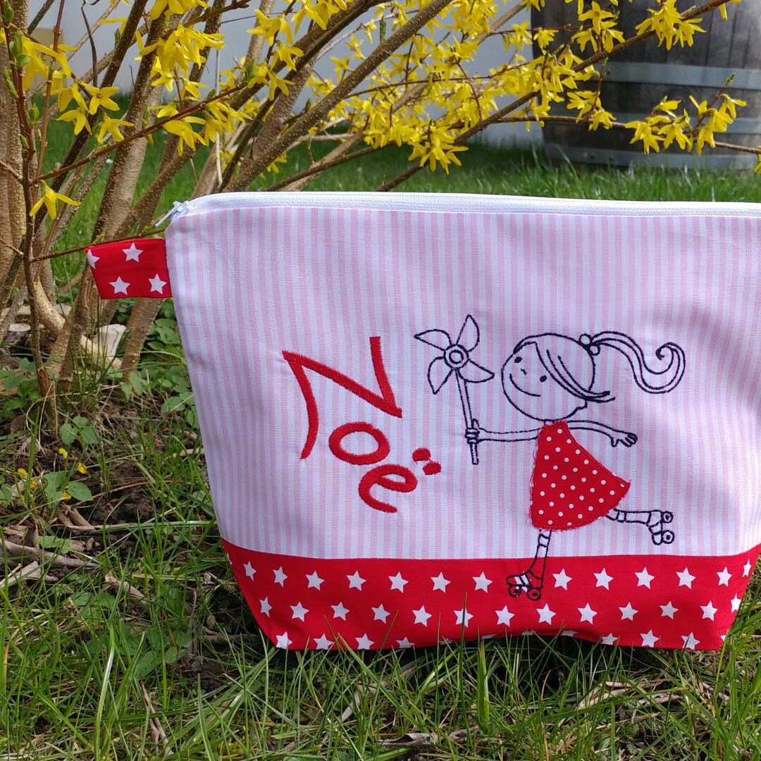Borsa ricamata PATTINI A ROTELLE + nome //rosa - rosso// borsa ...