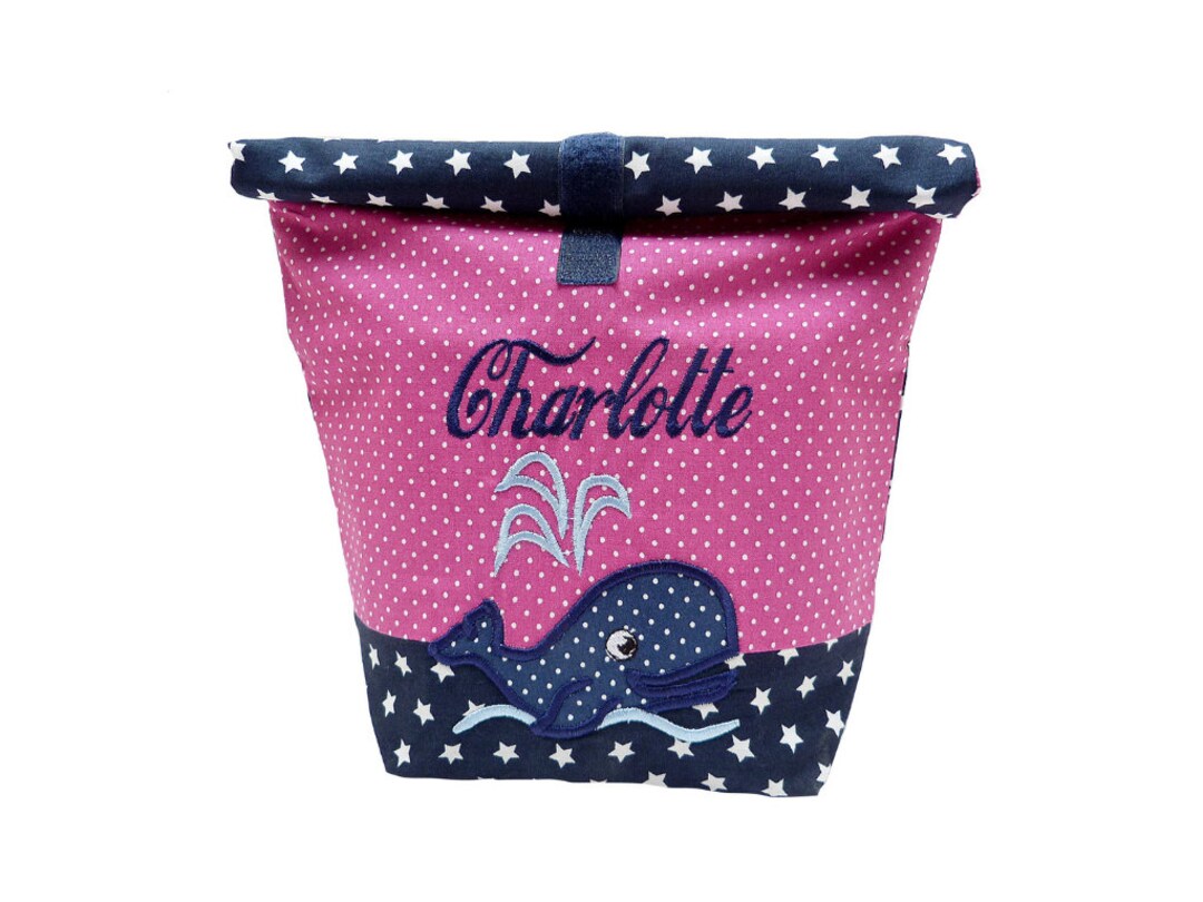 Embroidered Lunch Bag WAL NAME Marine Pink Lunchbox, Picnic Bag ...