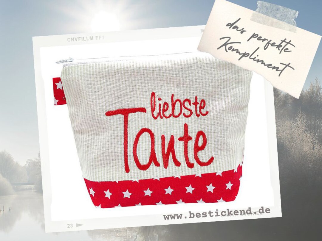 Embroidered Bag LIEBSTE AUNT //red - Natural// Cosmetic Bag, Toiletry ...