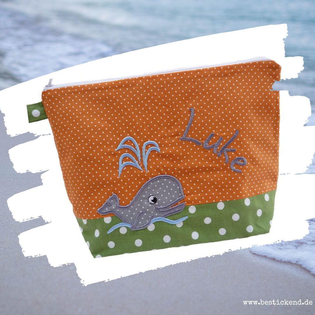 Embroidered Bag WAL + Name //green - Orange// Diaper Bag Wash Bag ...