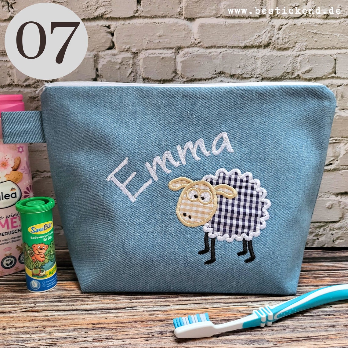Embroidered Bag SHEEP + Name //jeans// Diaper Bag Toiletry Bag Nappy ...