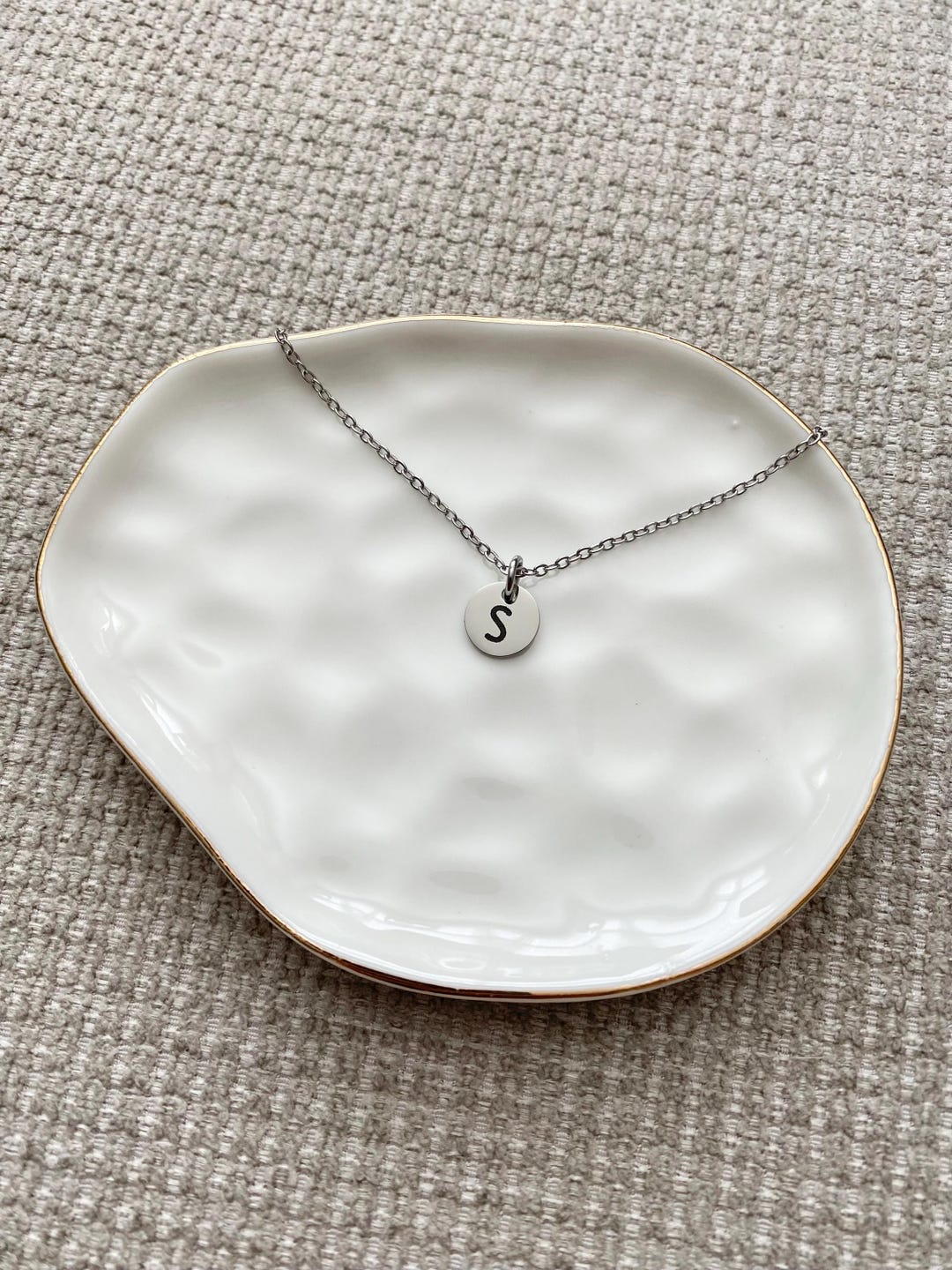 Silver Capital Letter Necklace|3/8 Inch Circle - Etsy