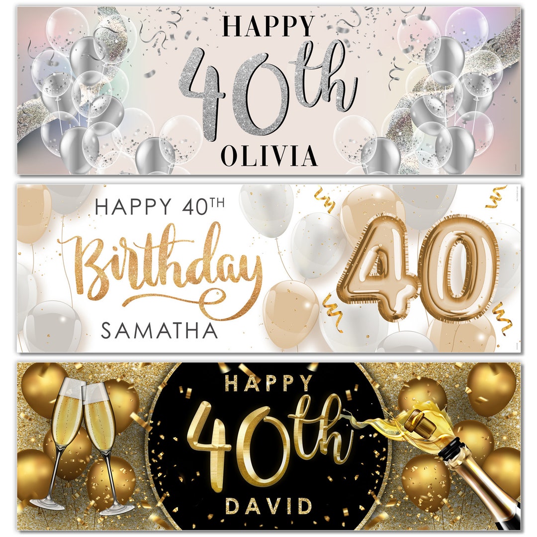 Personalised 40th Happy Birthday Banner 40th Birthday Decorations Happy ...