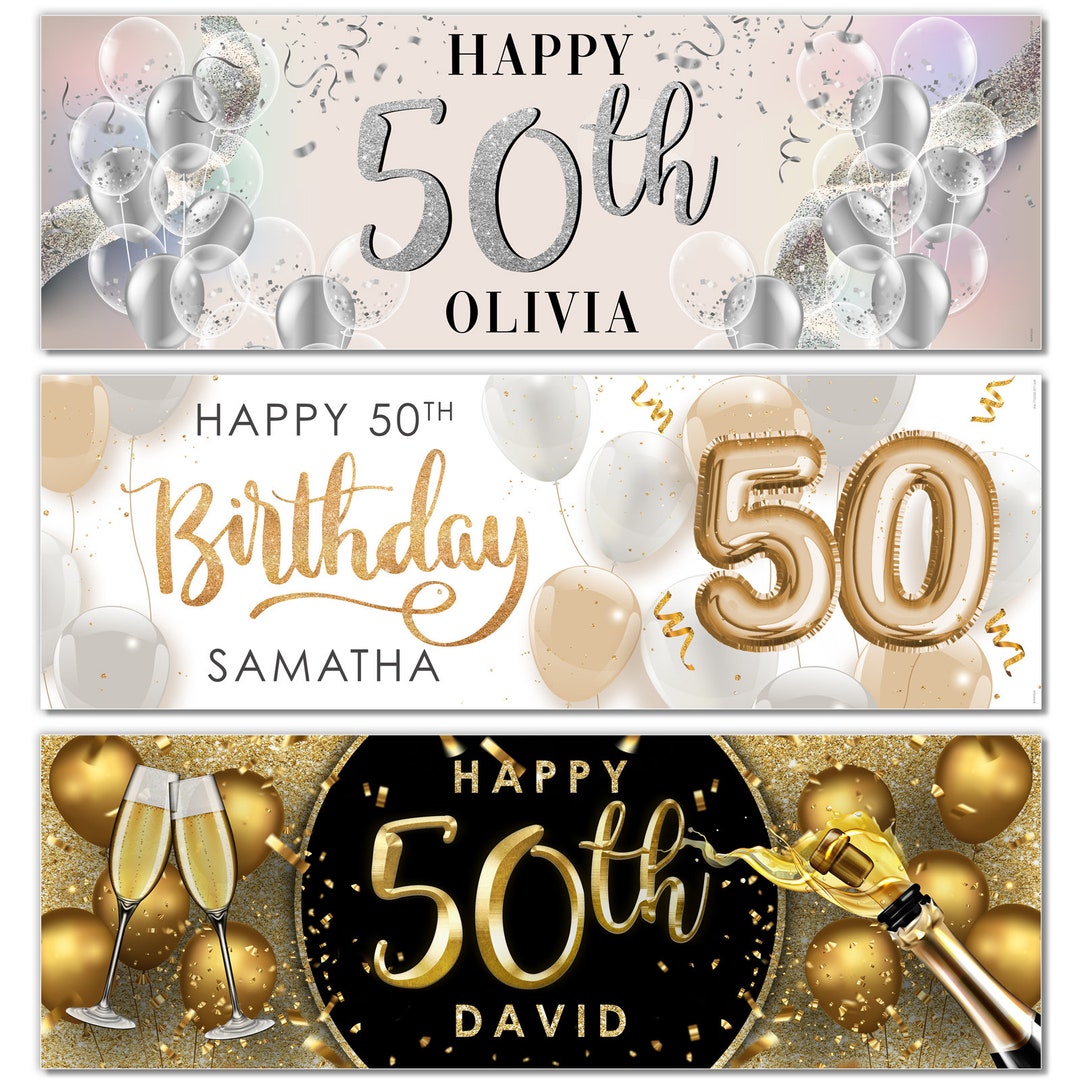 Personalised 50th Happy Birthday Banner 50th Birthday Decorations Happy ...