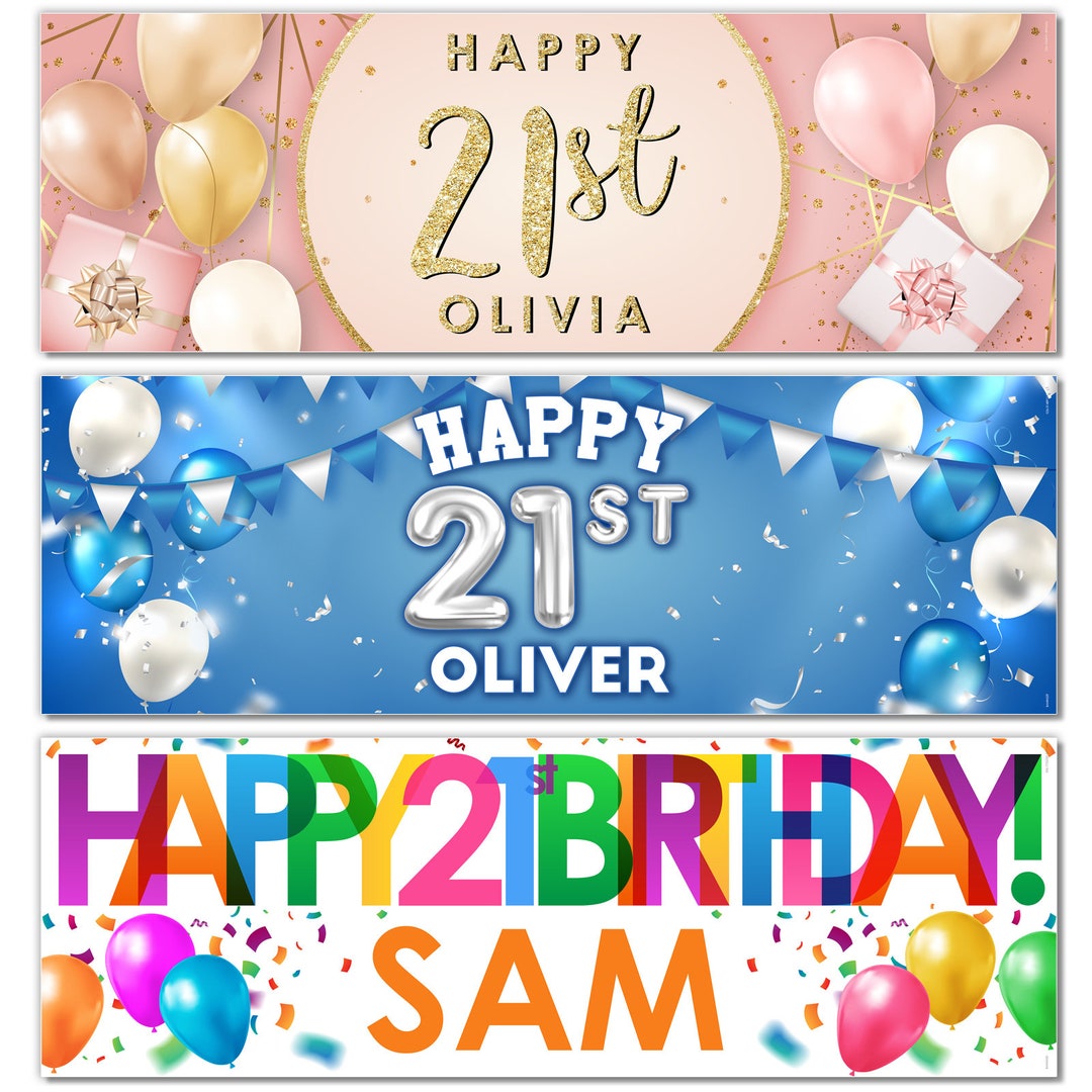 Personalized Name 21st Birthday Party Banners Elegant Celebration ...
