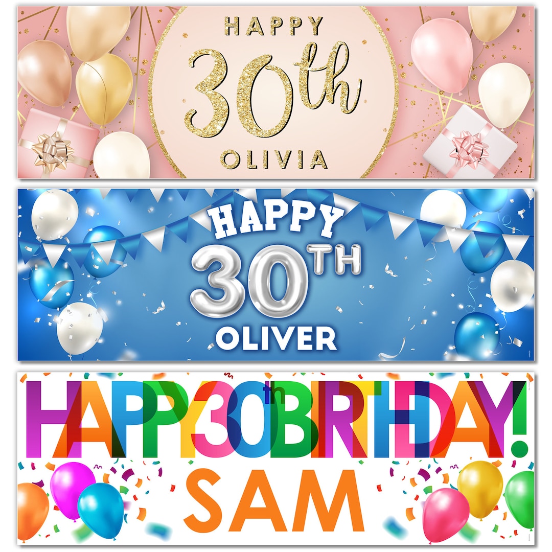 Personalized Name 30th Birthday Party Banners, Versatile Room Decor ...