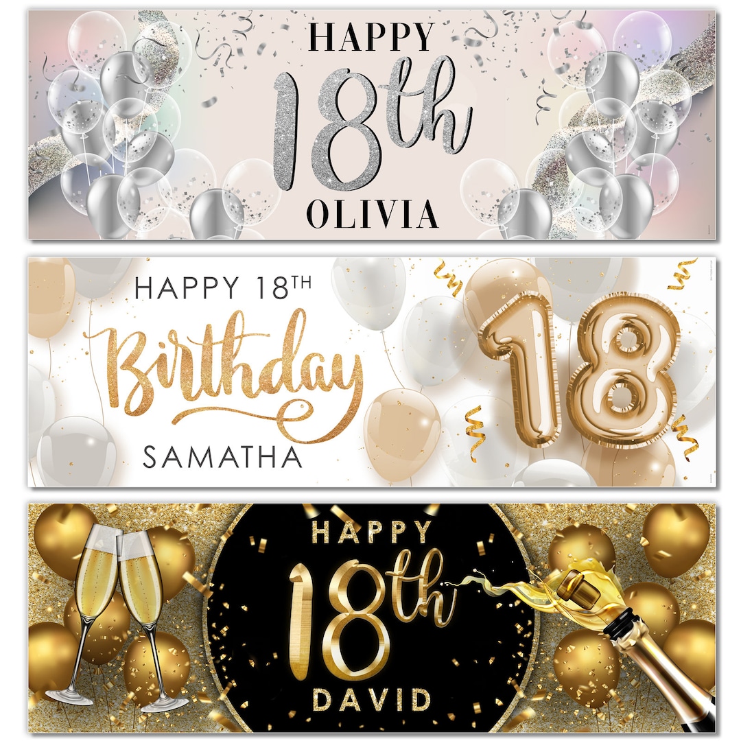 Personalised 18th Happy Birthday Banner 18th Birthday Decorations Happy ...