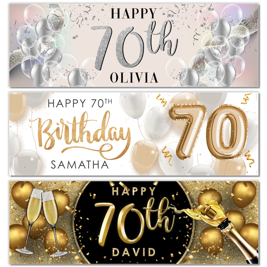 Personalised 70th Happy Birthday Banner 70th Birthday Decorations Happy ...