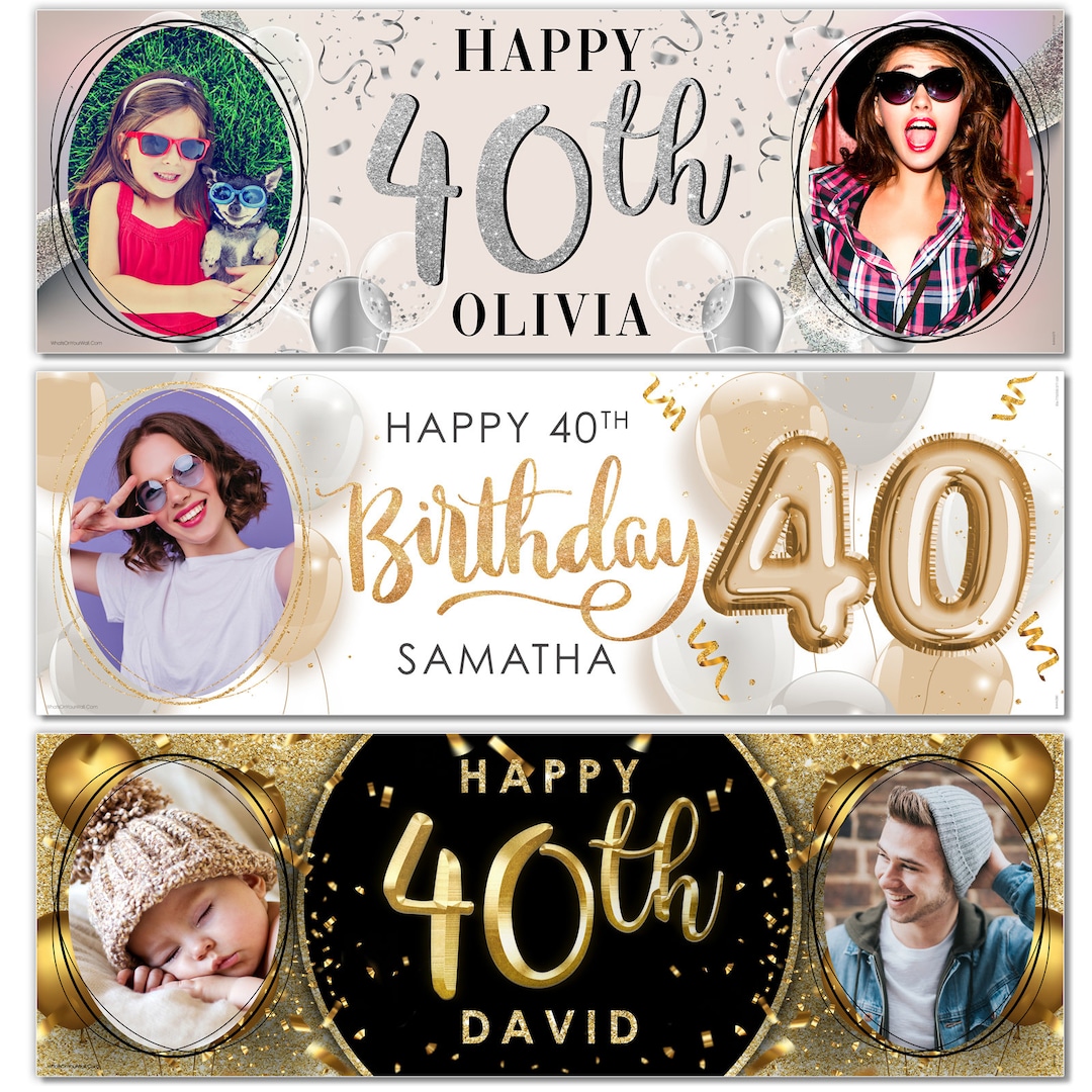Photo Personalised 40th Happy Birthday Banner 40th Birthday Decorations ...