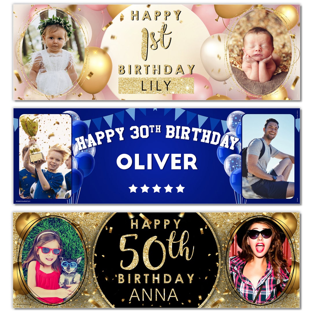 Personalized Name and Age Photo Birthday Party Banners, Custom ...