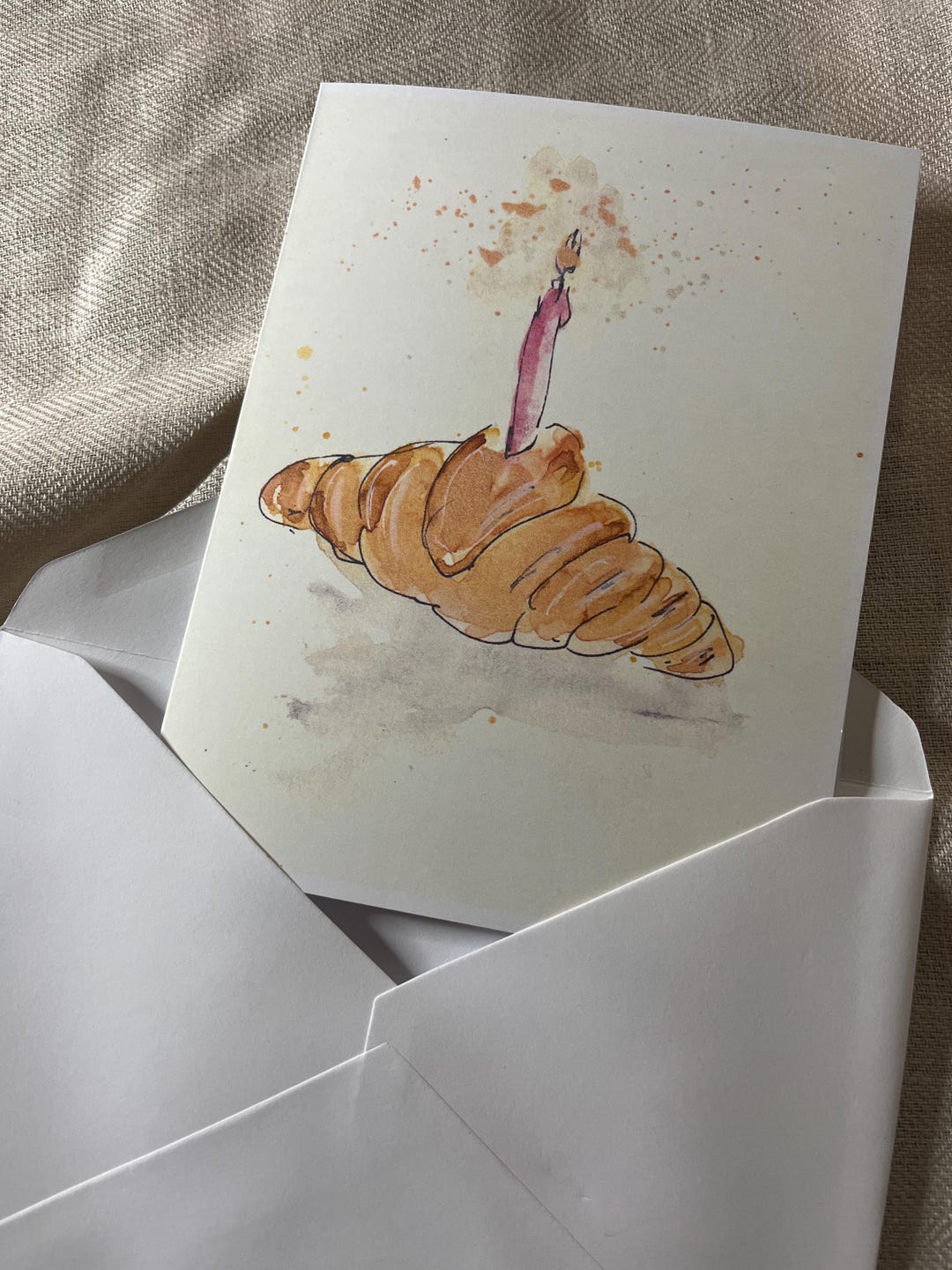 Croissant Birthday Card: Cute Watercolor Handmade Card - Etsy