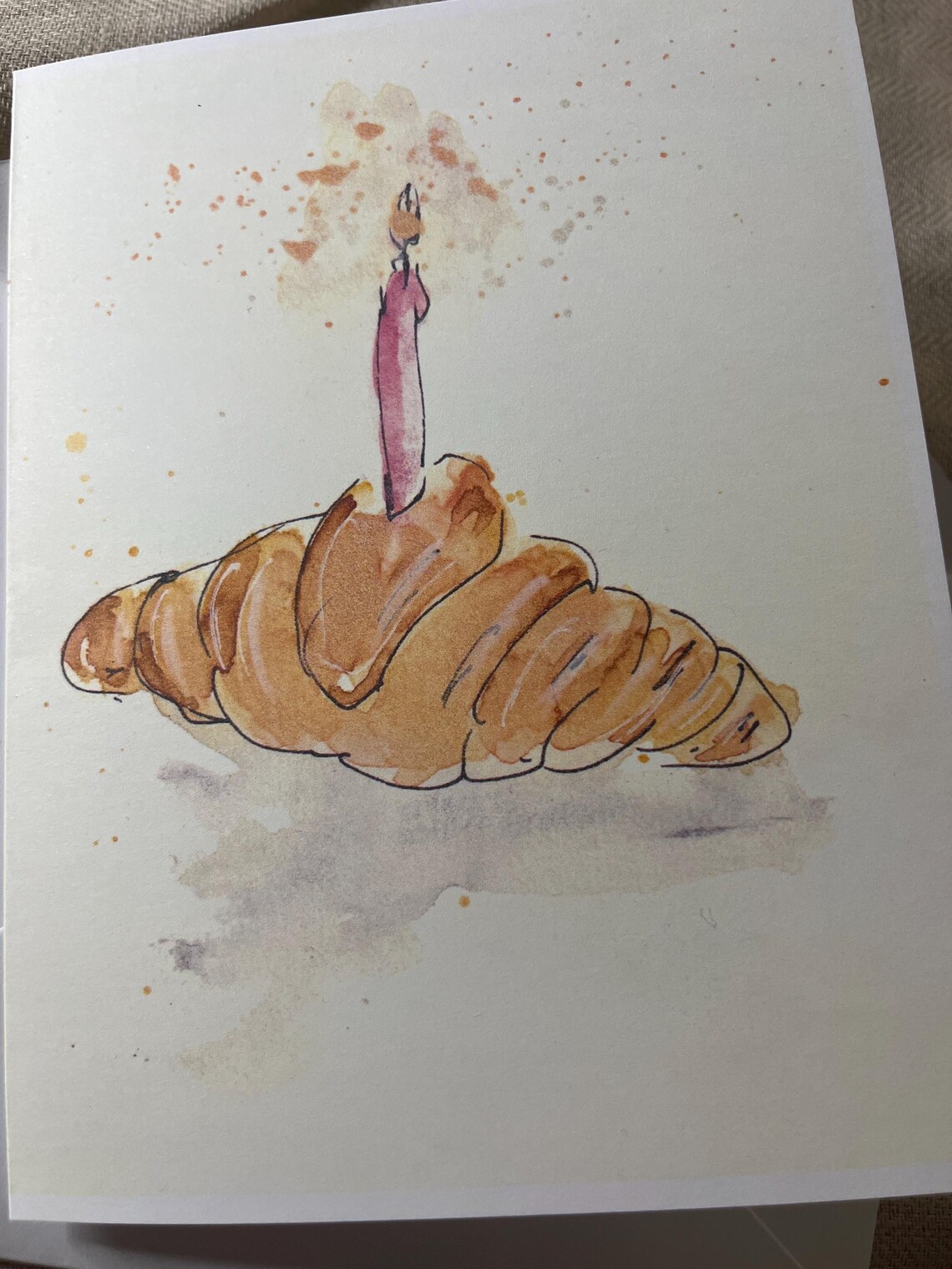 Croissant Birthday Card: Cute Watercolor Handmade Card - Etsy