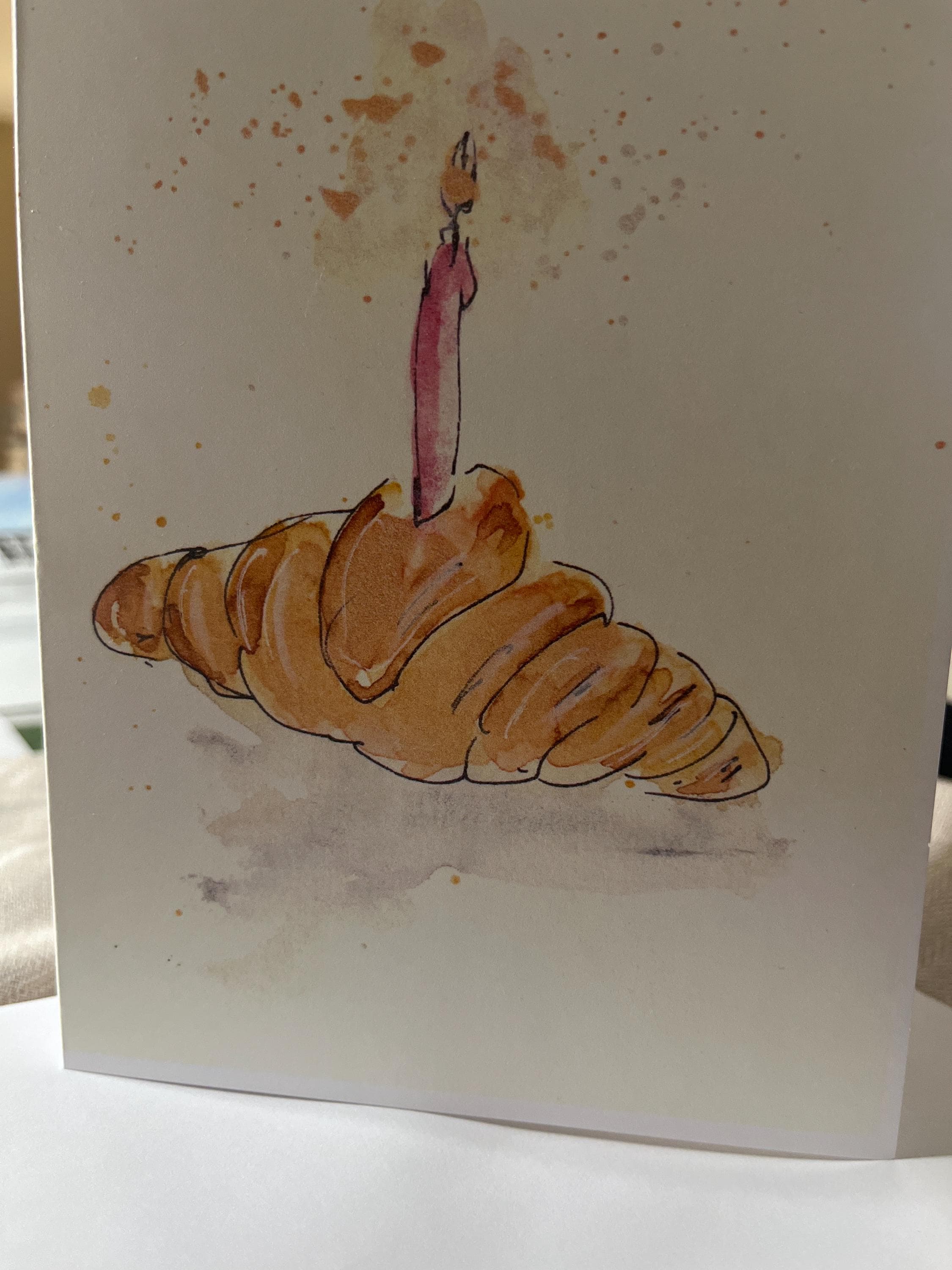 Croissant Birthday Card: Cute Watercolor Handmade Card - Etsy
