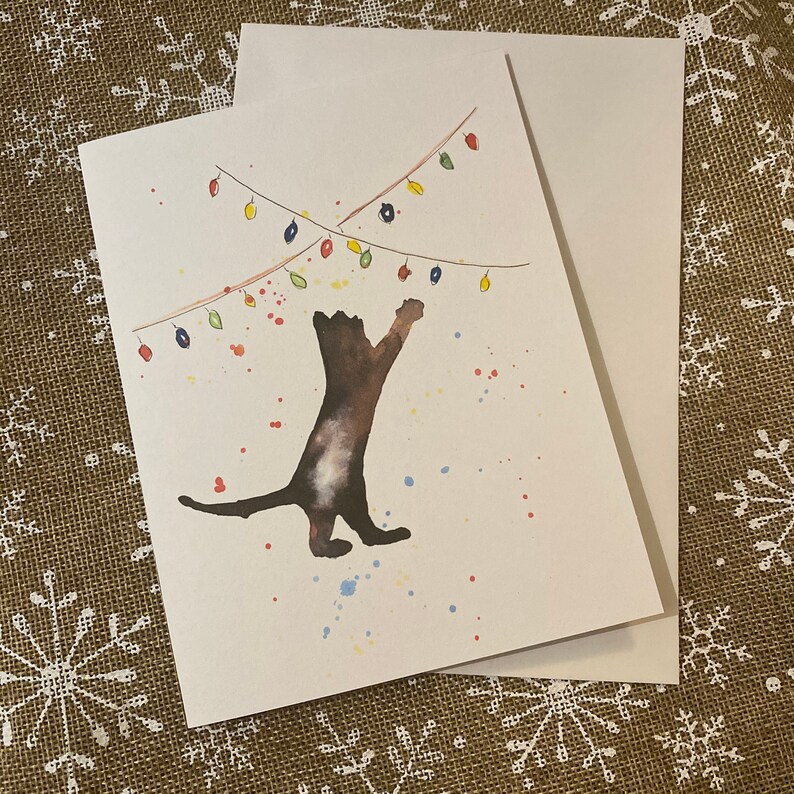 Cat Christmas Card / Holidays Cat Cart / Cat and Ornament Card ...