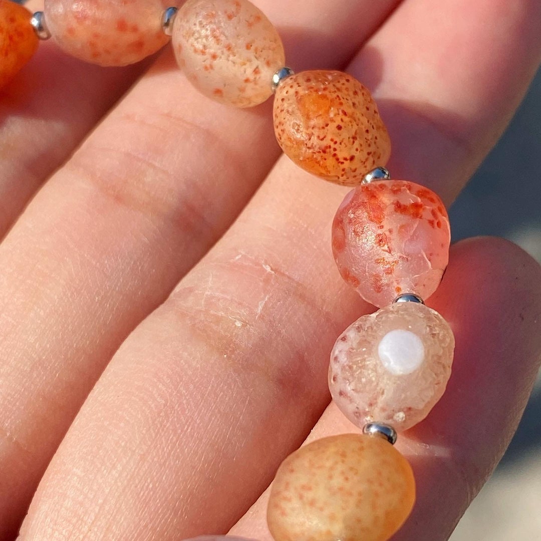 Pink Strawberry Dots Gobi Jade Gobi Agate Bracelet _ Gobi Desert Rough ...