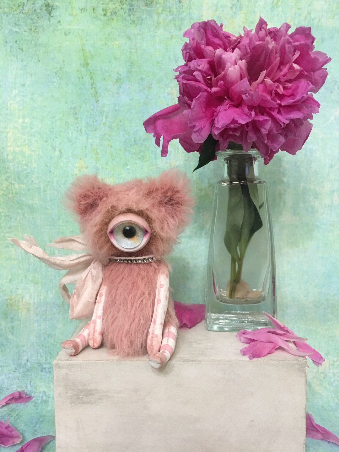 Pink Gentle Teddy Bear - Cyclops With Blue Eyes _ MADE-TO-ORDER! - Etsy