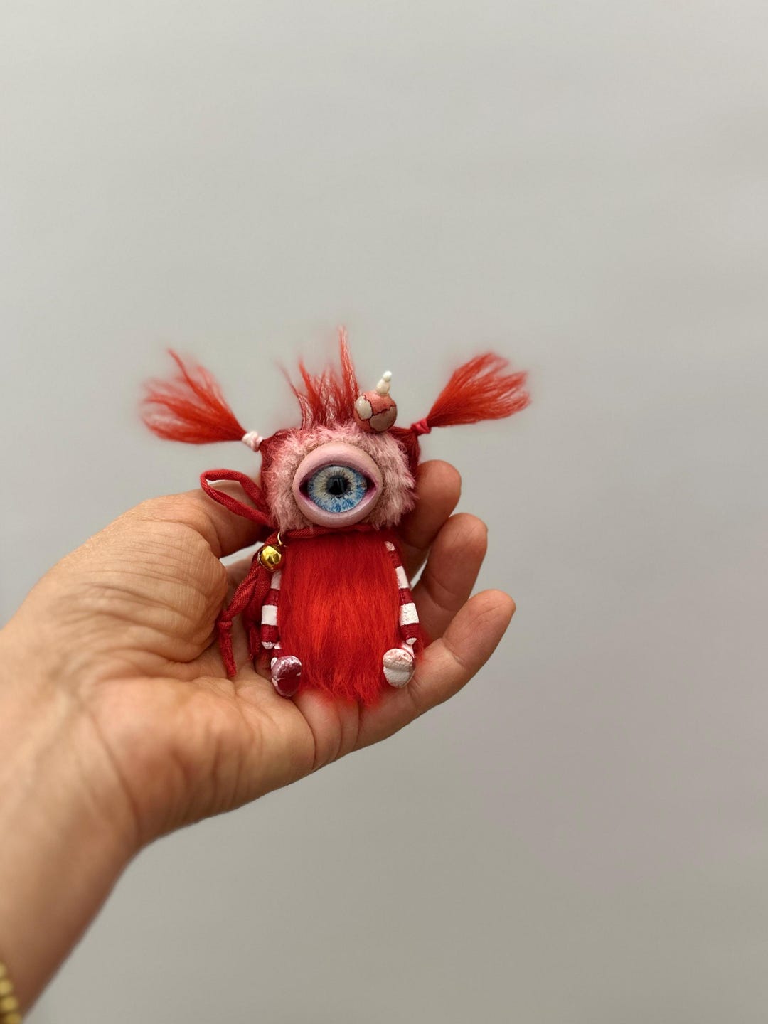 OOAK Red Cyclops Art Doll – Faux Fur Monster With Ponytails - Etsy