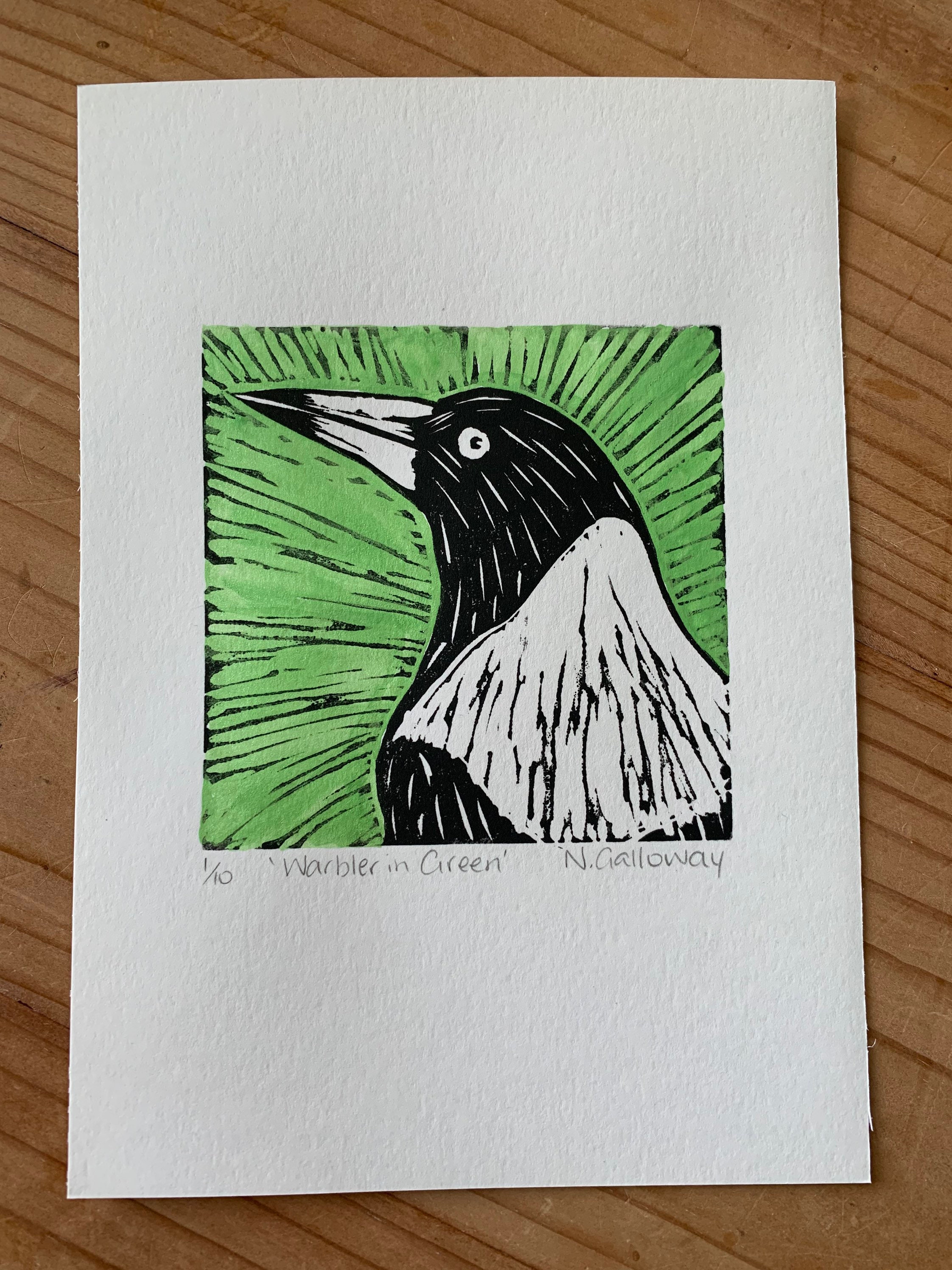 Magpie Linocut Print || Limited Edition Hand Painted Edition || Green ...