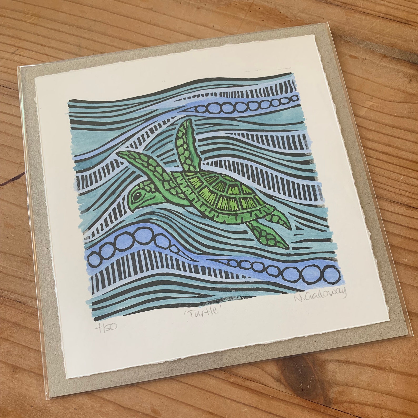 Turtle Linocut Print || Limited Edition Hand Painted Edition || Open ...