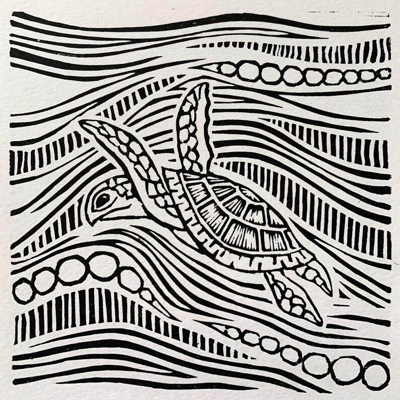 Turtle Linocut Print || Limited Edition Hand Painted Edition || Open ...