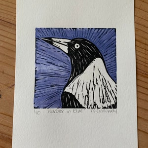 Magpie Linocut Print || Limited Edition Hand Painted Edition || Green ...