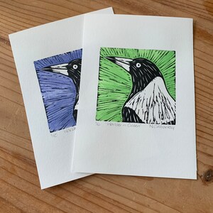 Magpie Linocut Print || Limited Edition Hand Painted Edition || Green ...