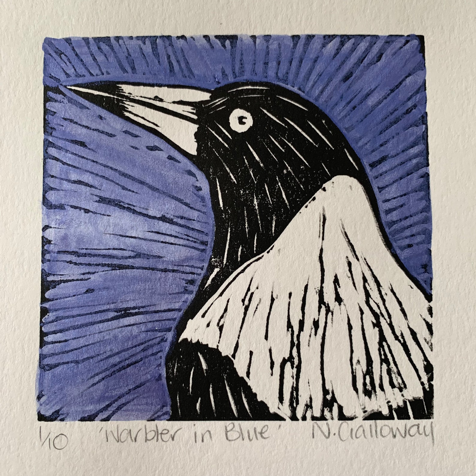 Magpie Linocut Print || Limited Edition Hand Painted Edition || Green ...