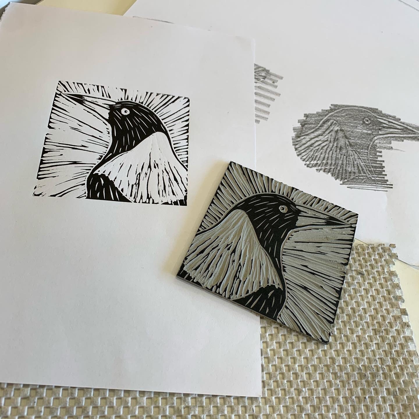 Magpie Linocut Print || Limited Edition Hand Painted Edition || Green ...