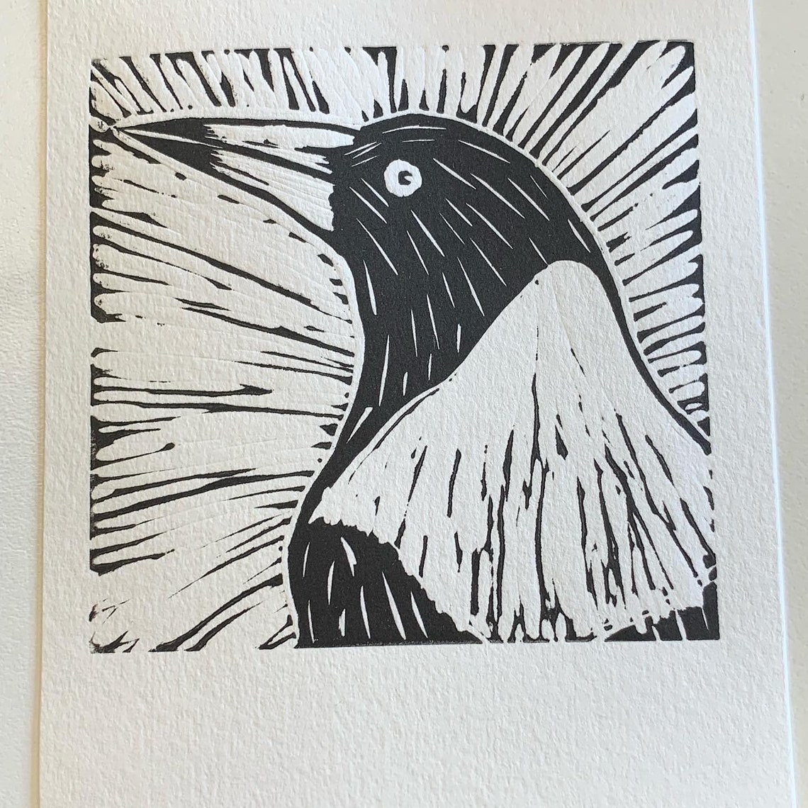 Magpie Linocut Print Limited Edition Hand Painted Edition Green or Blue ...