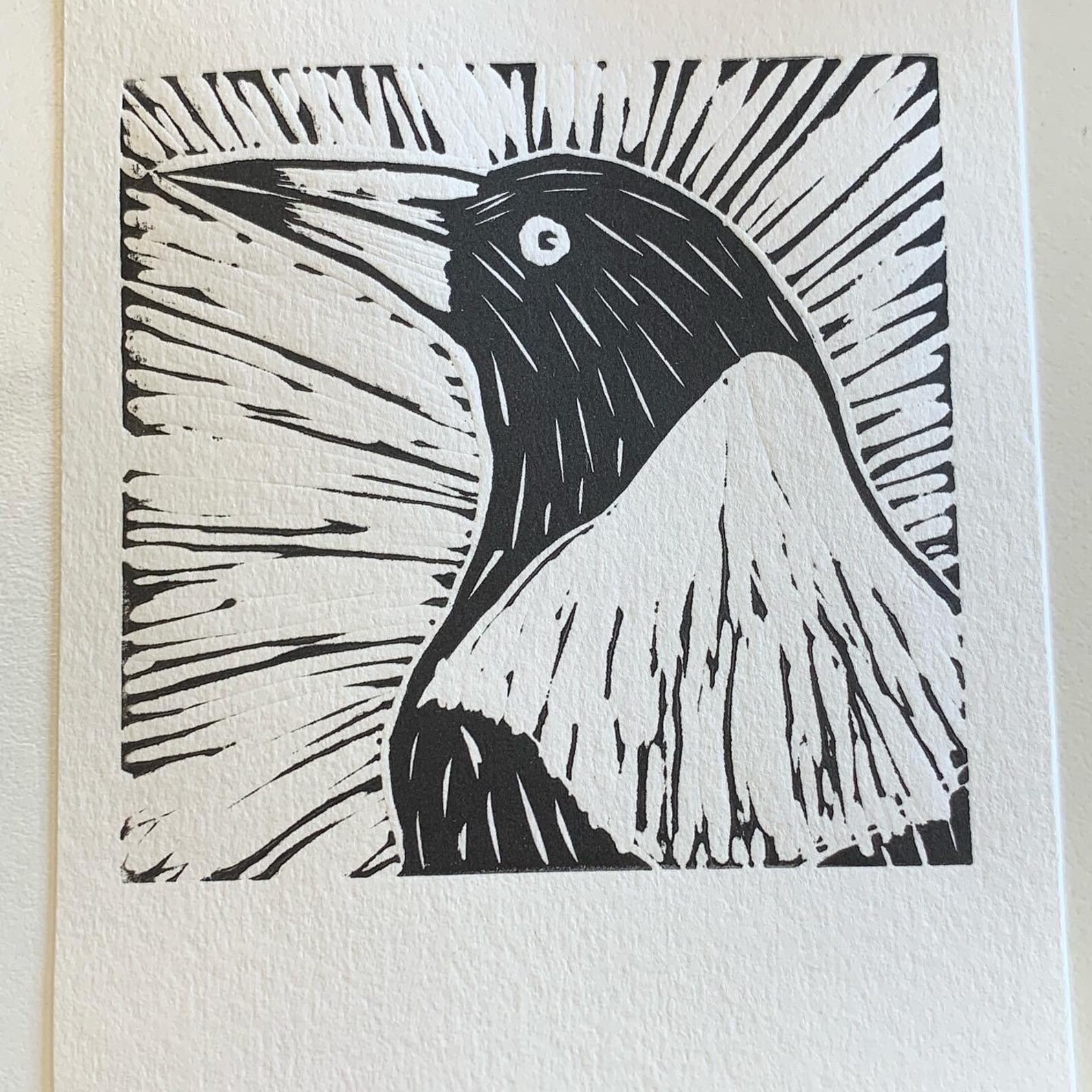 Magpie Linocut Print || Limited Edition Hand Painted Edition || Green ...