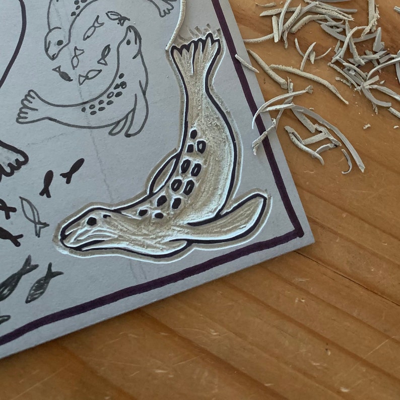 A Raft of Sea Lions Linocut Print: Black and White Open Edition - Etsy