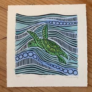 Turtle Linocut Print || Limited Edition Hand Painted Edition || Open ...