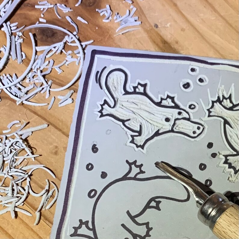 A Paddle of Platypus Linocut Print || Limited Edition Hand Painted ...