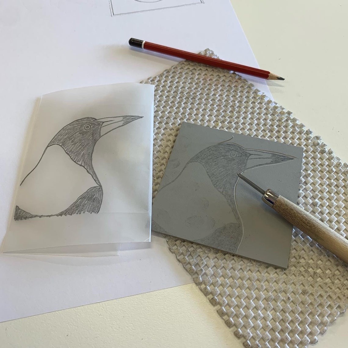 Magpie Linocut Print Limited Edition Hand Painted Edition Green or Blue ...