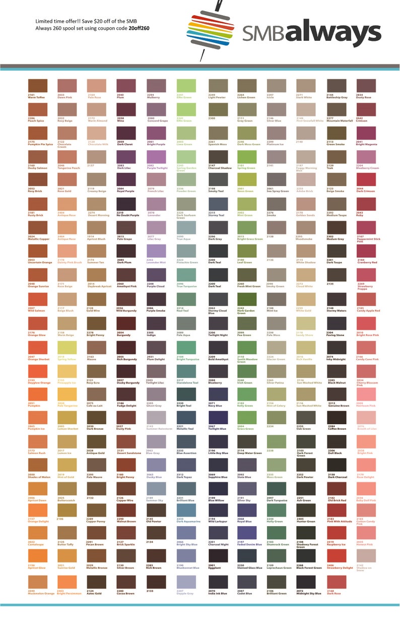 Smbalways Thread Chart CSV for Brother Pe-design 10 (260 Colors) - Etsy