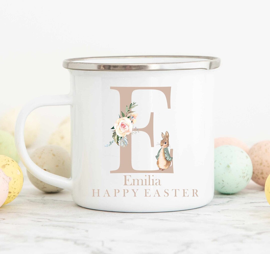 Personalised Easter Mug, Rabbit Mug, Easter Gift, Easter Bunny, Enamel ...