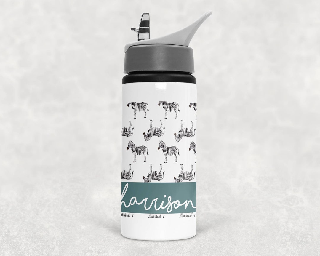 Personalised Zebra Water Bottle - Monochrome Zebras Blue, Zebra Water ...