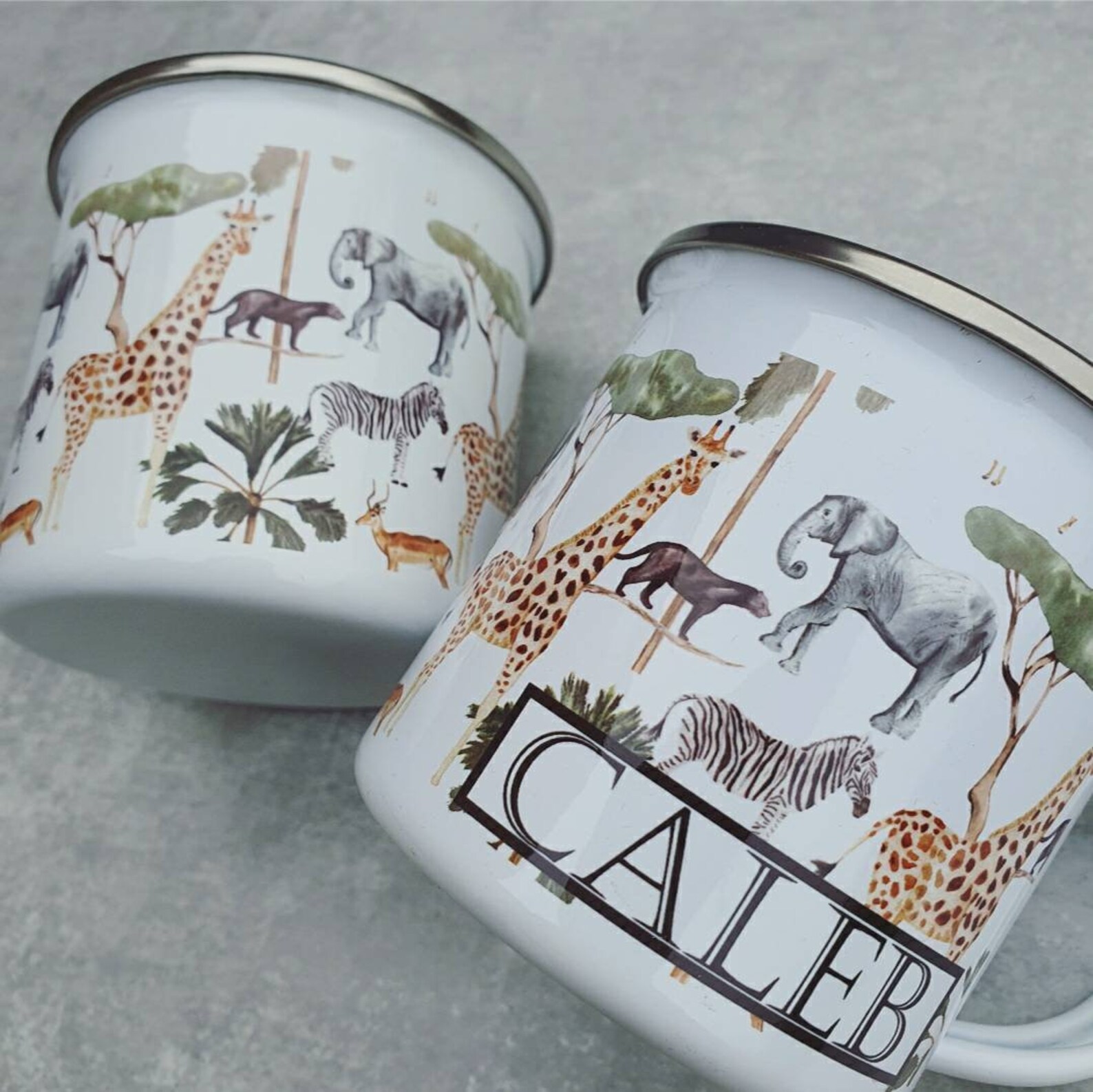 Watercolour Safari Personalised Enamel Mug, Enamel Mug, Camping Mug ...