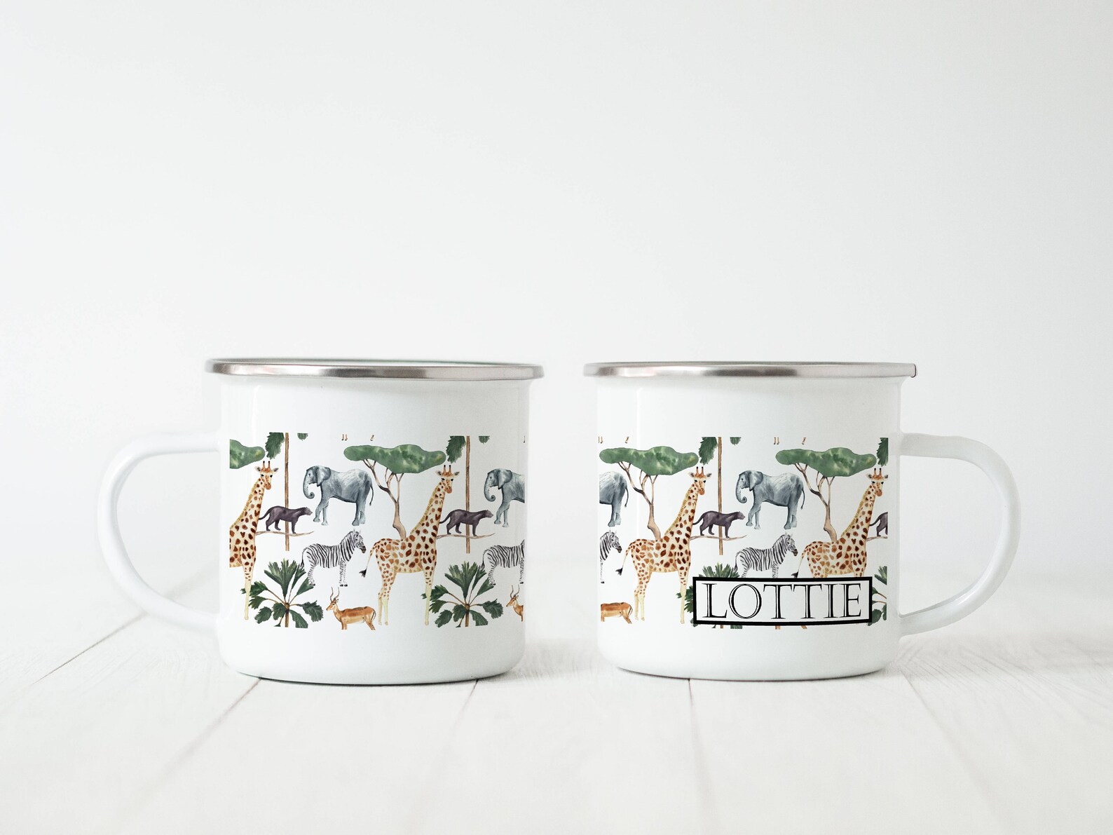 Watercolour Safari Personalised Enamel Mug, Enamel Mug, Camping Mug ...