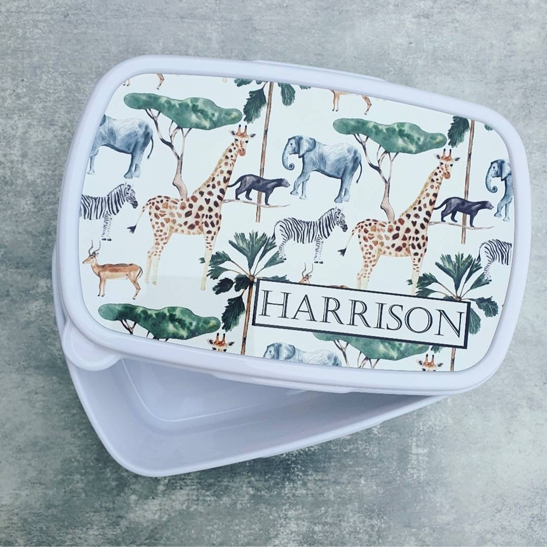 Personalised Safari Animal Snack Box, Personalised Lunch Box,name Lunch ...