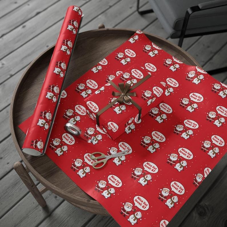 Nice List Level 67 Wrapping Paper, Funny Santa Snowman Christmas Gift ...